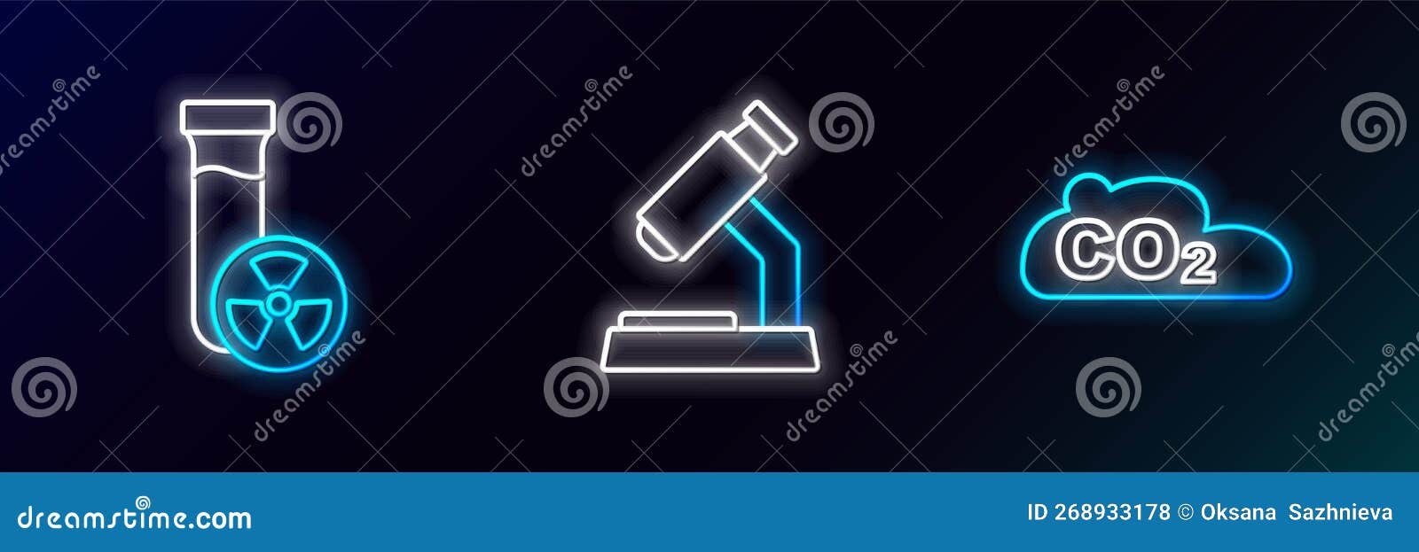 Set Line CO2 Emissions in Cloud, Test Tube with Toxic Liquid and ...