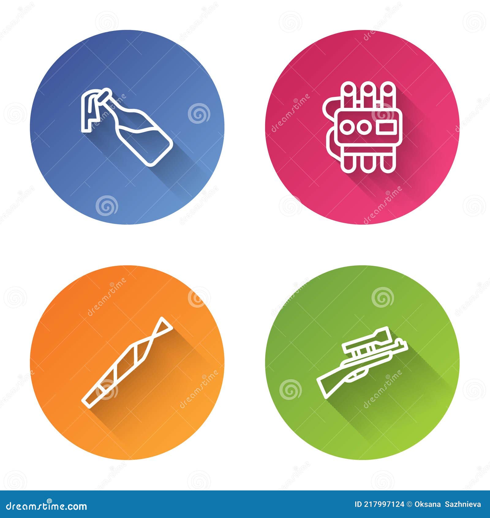 Set Line Cocktail Molotov, Dynamite and Timer Clock, Marijuana Joint ...