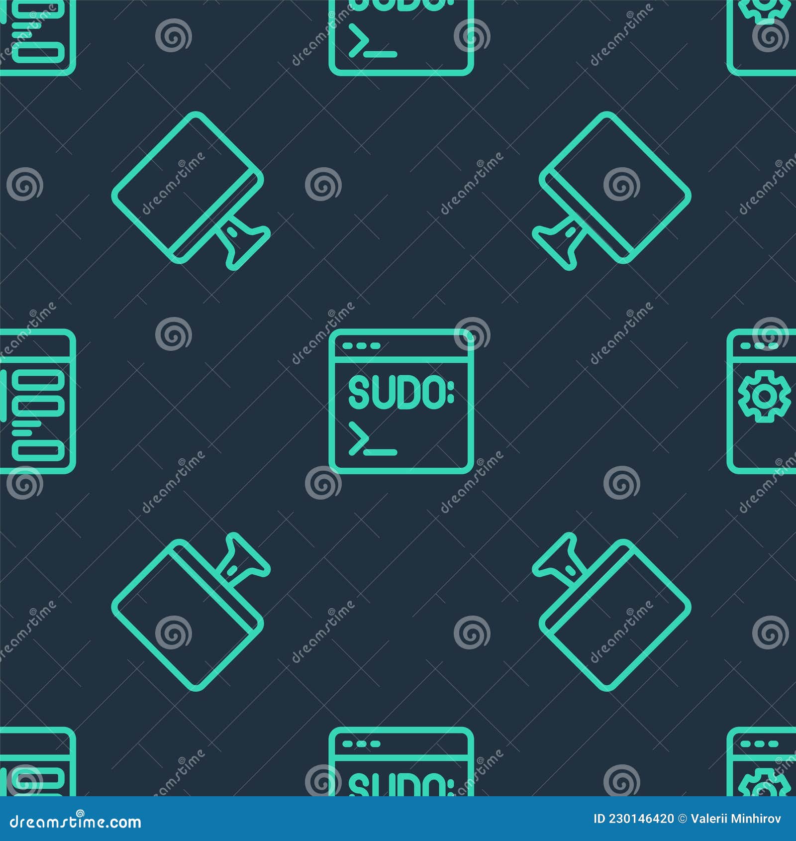 Set Line Code Terminal Computer Monitor Screen And Browser Setting On Seamless Pattern Vector 9010