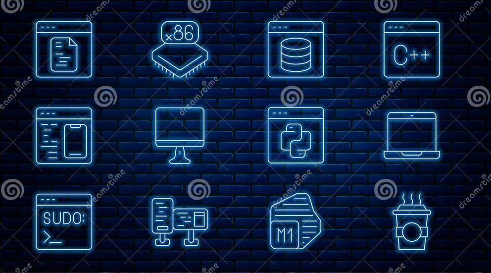 Set Line Coffee Cup To Go, Laptop, Server, Data, Web Hosting, Computer ...