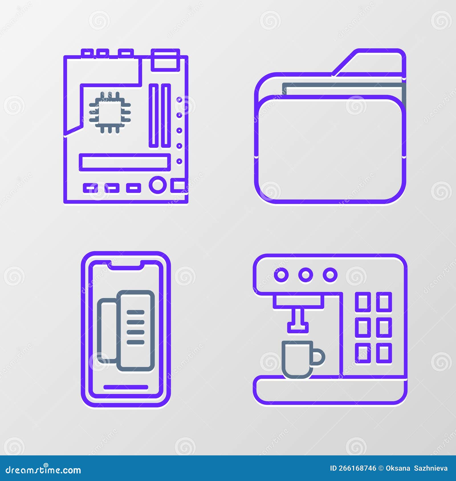 Set Line Coffee Machine, Smartphone, Mobile Phone, Document Folder and ... Set Line Coffee Machine, Smartphone, Mobile Phone, Document Folder and ...