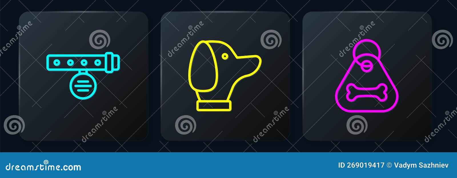 Set Line Collar with Name Tag, Dog Collar Bone and . Black Square ...