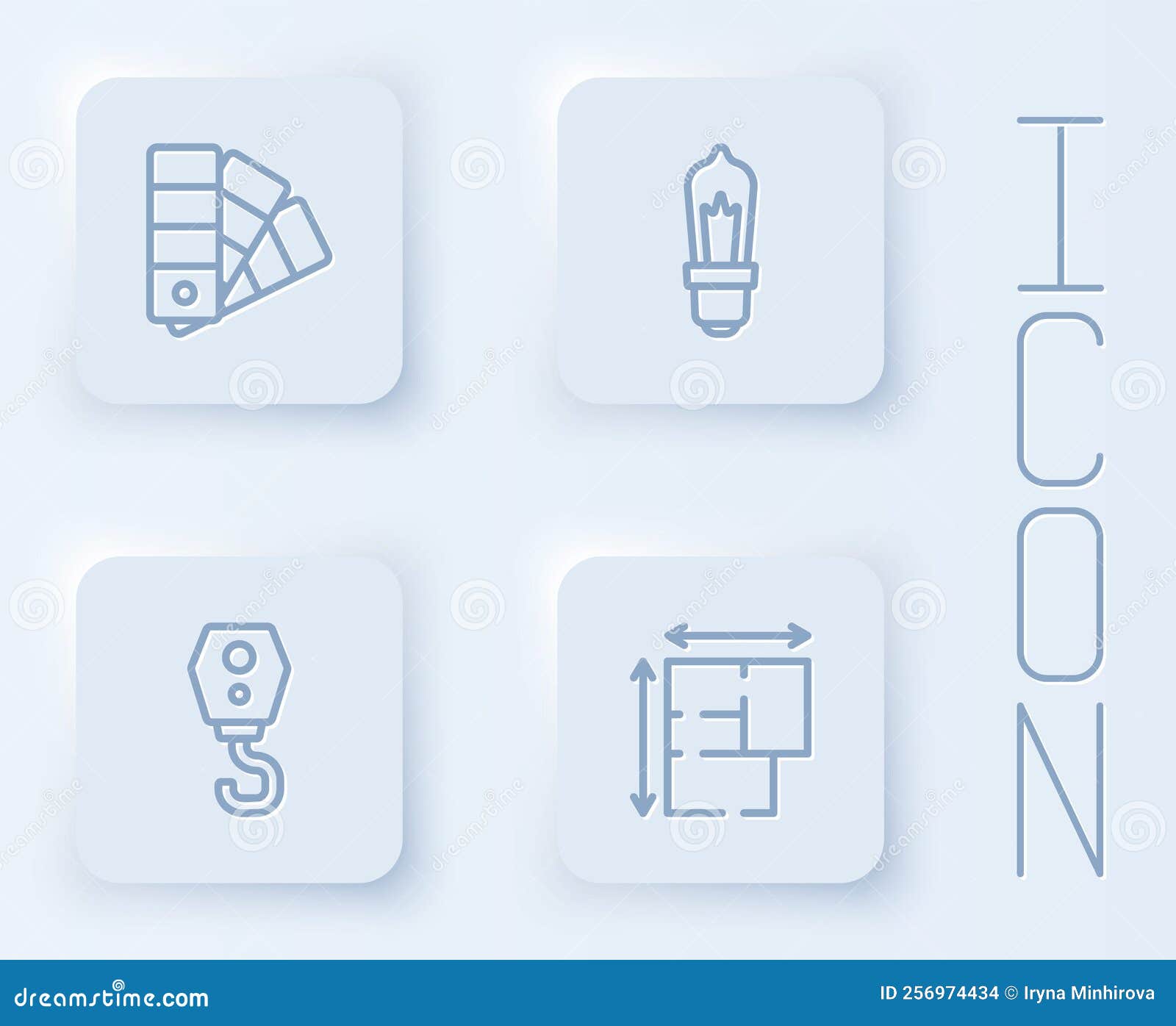 Set Line Color Palette Guide, Light Bulb, Crane Hook and House Plan ...