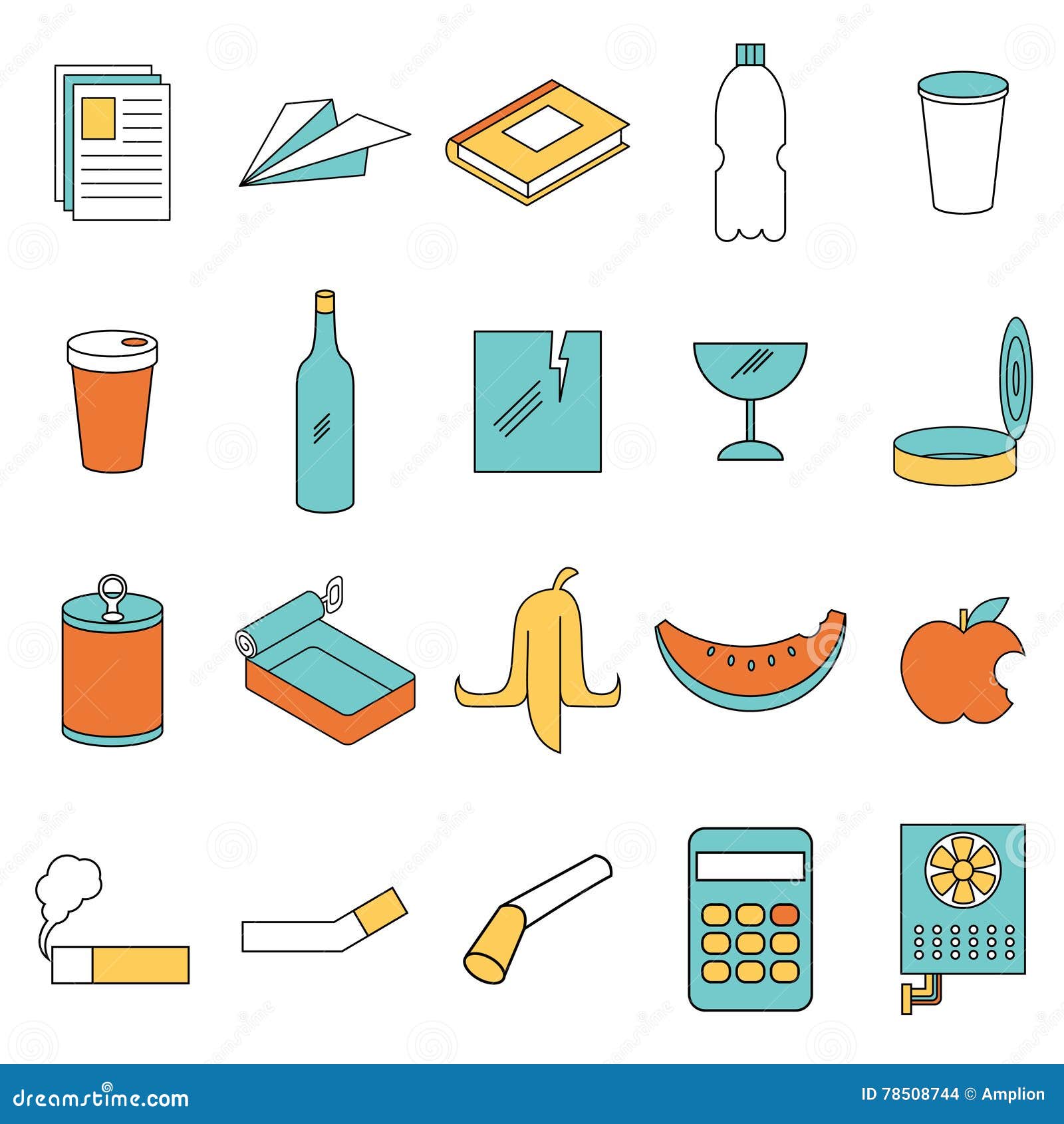 Set of Line Colour Garbage Signs Stock Vector - Illustration of plastic ...