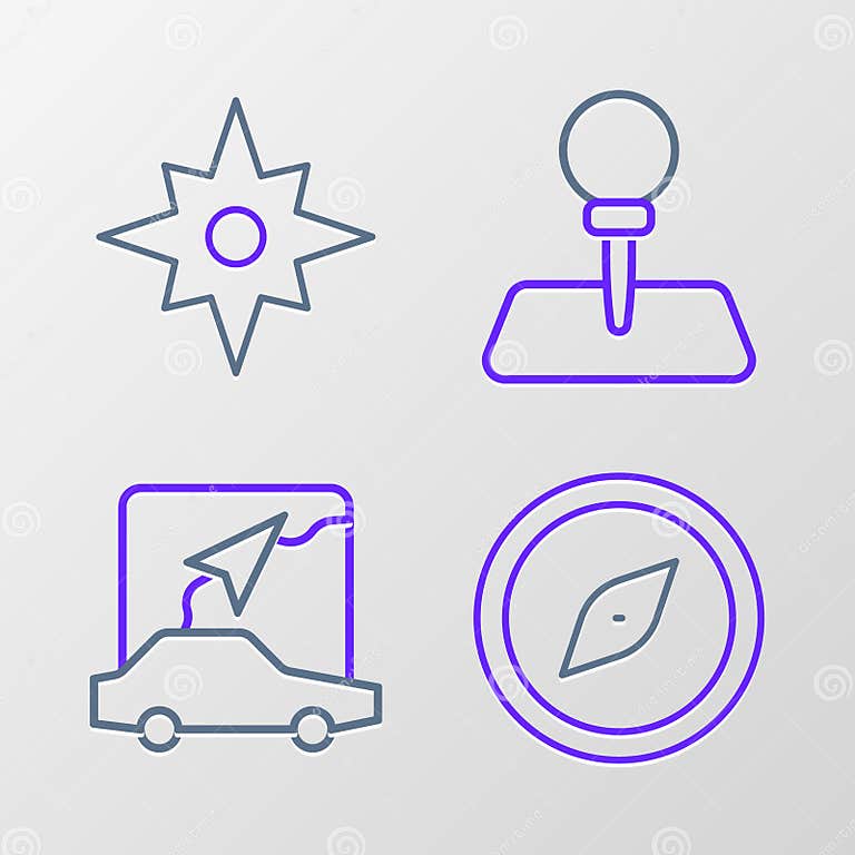 Set Line Compass, City Map Navigation, Push Pin and Wind Rose Icon ...