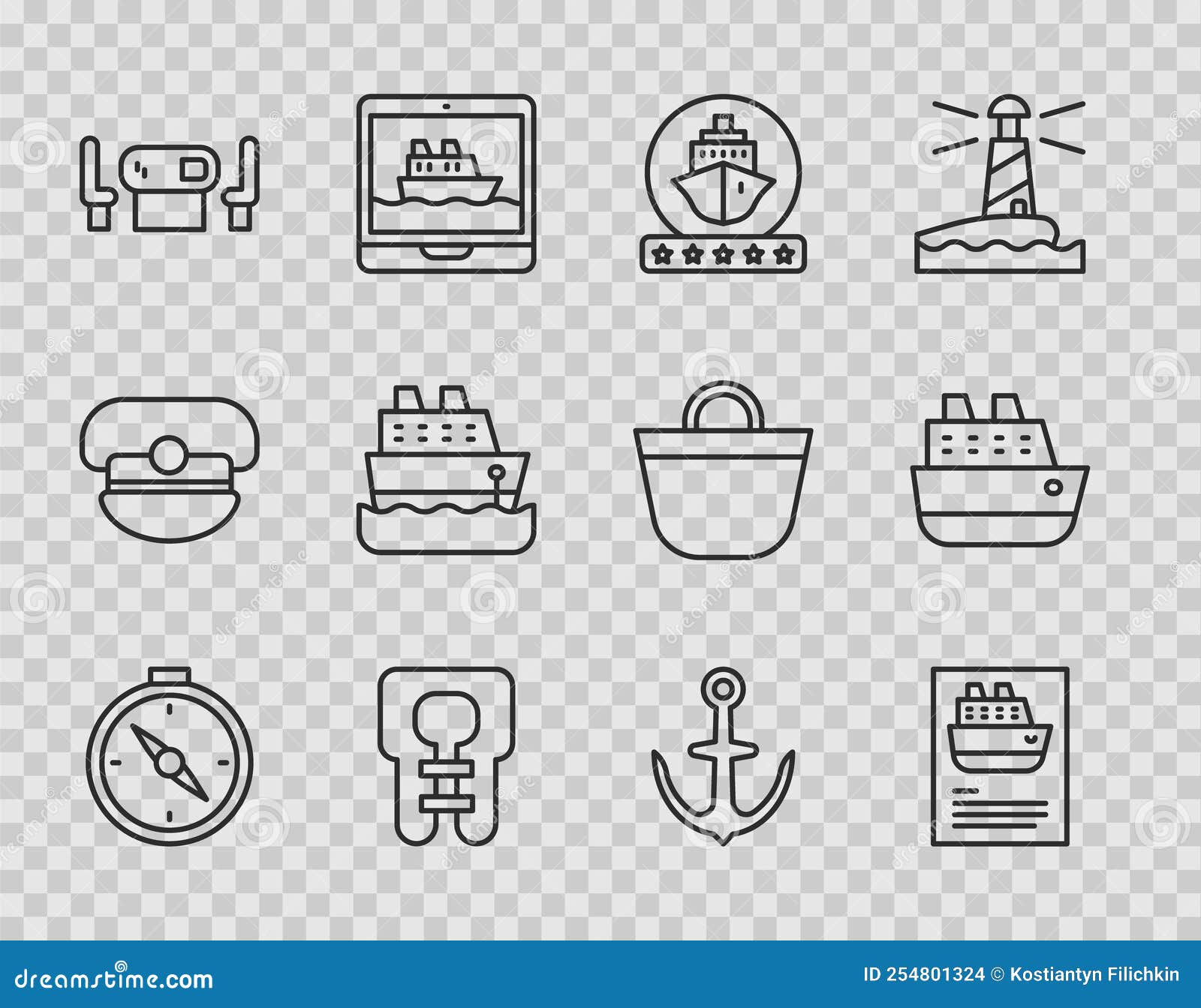 Set Line Compass, Cruise Ship, Life Jacket, Poker Table, Anchor and ...
