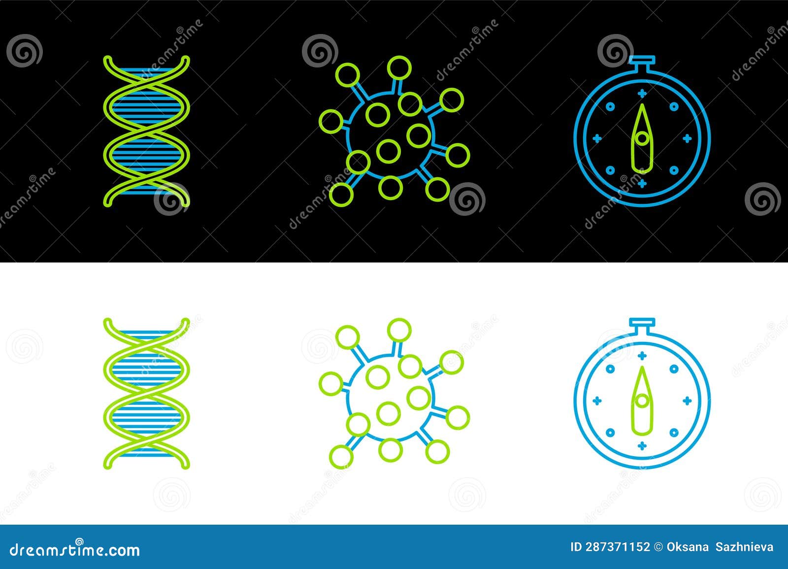 Set Line Compass, DNA Symbol and Bacteria Icon. Vector Stock ...