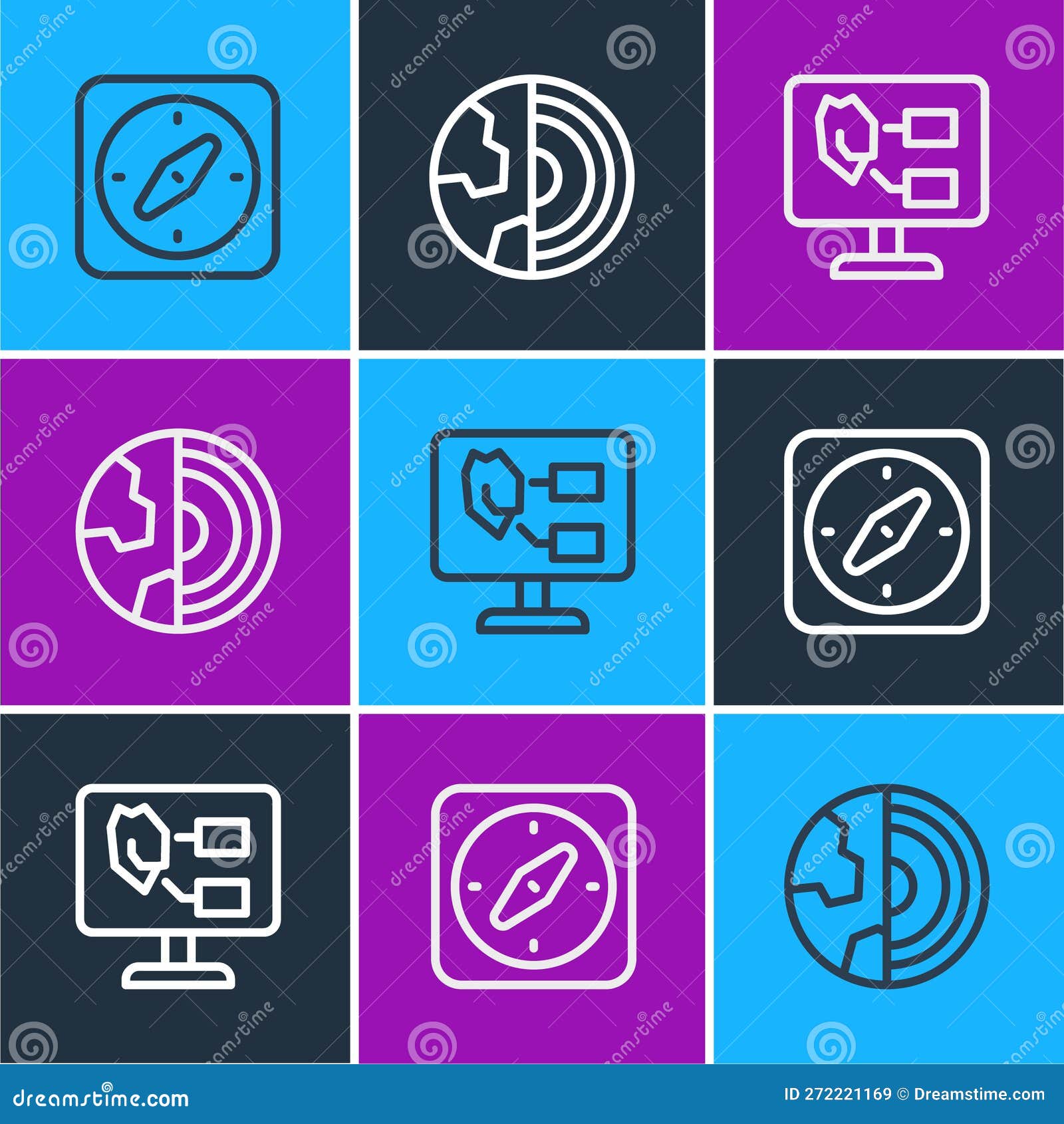 Set Line Compass, Soil Analysis and Earth Core Structure Crust Icon ...