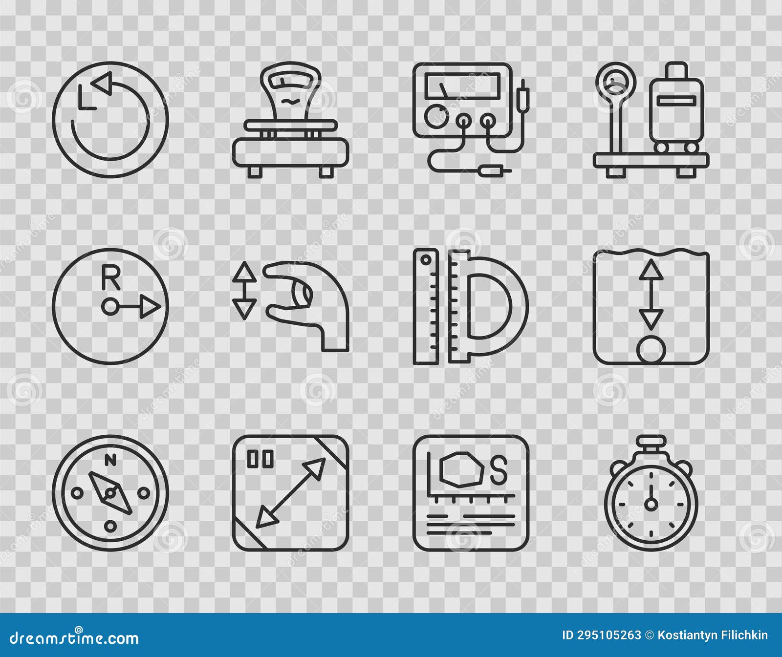 Set Line Compass, Stopwatch, Multimeter, Voltmeter, Diagonal Measuring ...