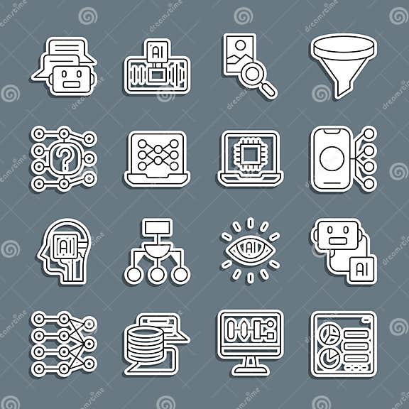 Set Line Computer Api Interface, Artificial Intelligence Robot, Neural Network, Photo Retouching ...