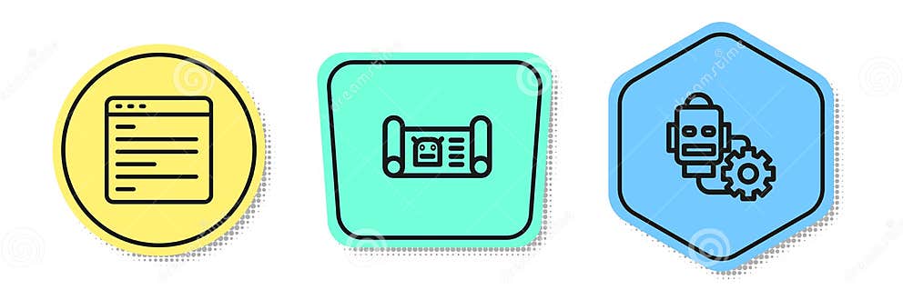 Set Line Computer Api Interface, Robot Blueprint and Setting. Colored Shapes Stock Vector ...