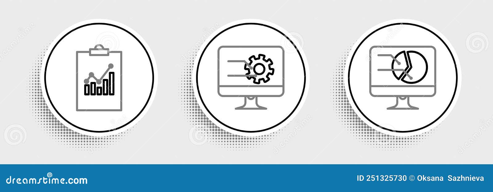 Set Line Computer Monitor with Graph Chart, Clipboard and Icon. Vector ... Set Line Computer Monitor with Graph Chart, Clipboard and Icon. Vector ...