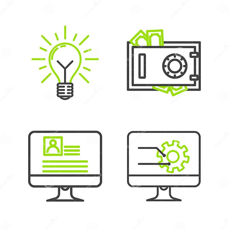 Set Line Computer Monitor with Graph Chart, Resume, Safe and Money and ... Set Line Computer Monitor with Graph Chart, Resume, Safe and Money and ...
