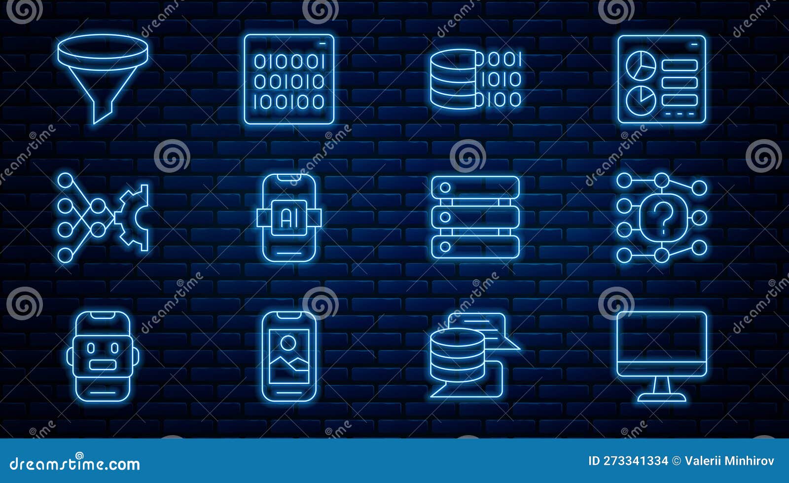 Set Line Computer Monitor, Neural Network, Binary Code, Artificial ... Set Line Computer Monitor, Neural Network, Binary Code, Artificial ...