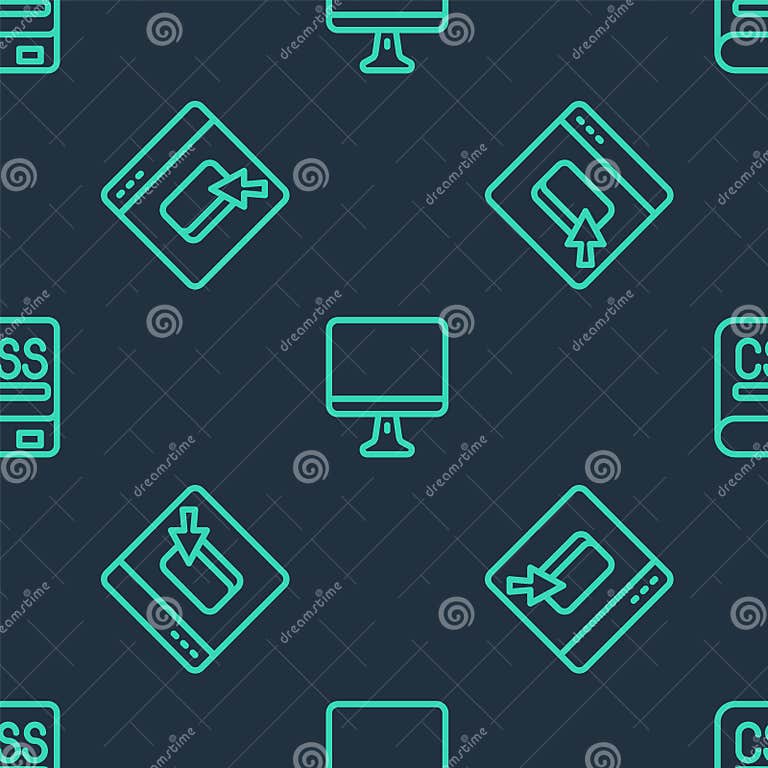 Set Line Computer Monitor Screen, Browser Files and Books about Programming on Seamless Pattern ...