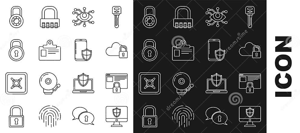 Set Line Computer Monitor and Shield, Secure Your Site with HTTPS, SSL, Cloud Computing Lock ...