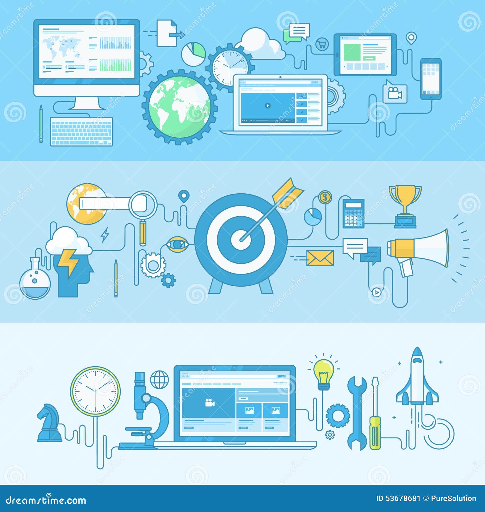 Set of Line Concept Banners for Web Development, Business, Marketing ...