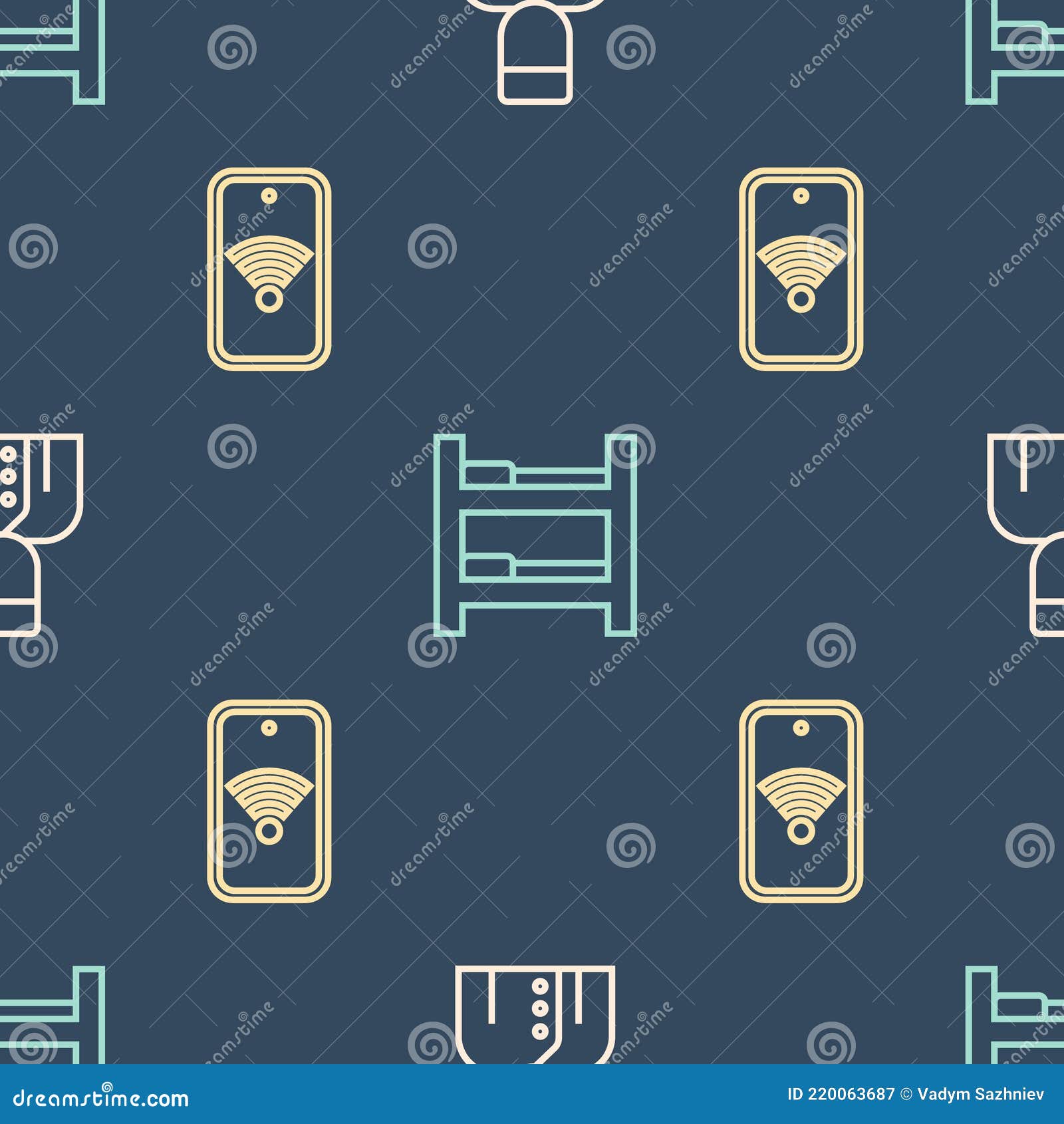 Set Line Concierge, Mobile with Wi-fi Wireless and Hotel Room Bed on ...