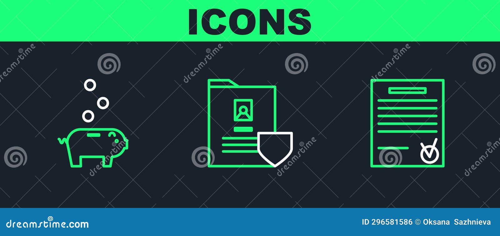 Set Line Confirmed Document And Check Mark, Contract With Pen, Document ... Set Line Confirmed Document And Check Mark, Contract With Pen, Document ...