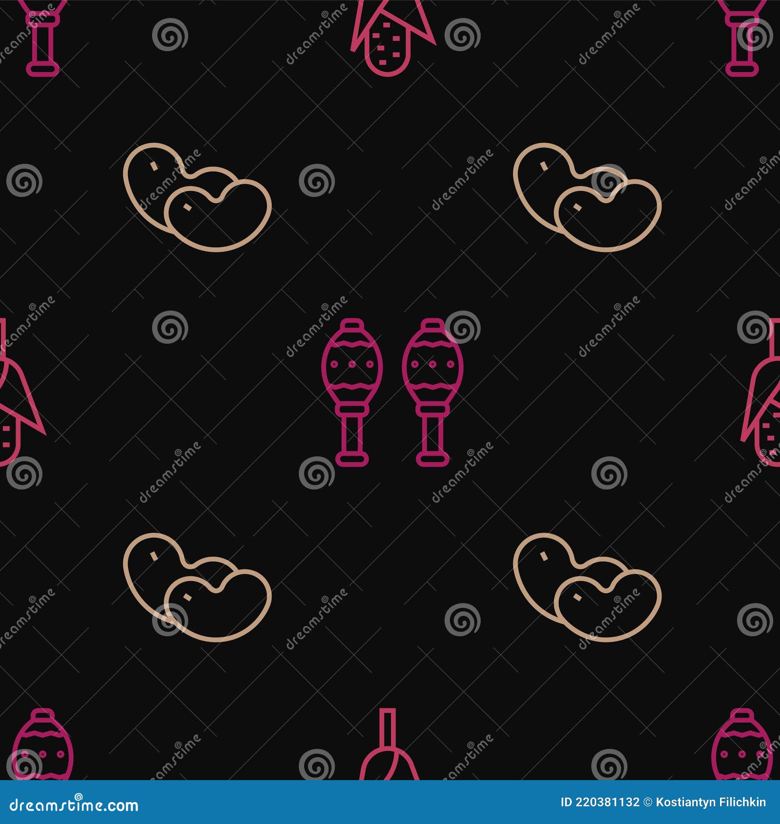 Set Line Corn, Beans and Maracas on Seamless Pattern. Vector Stock ...