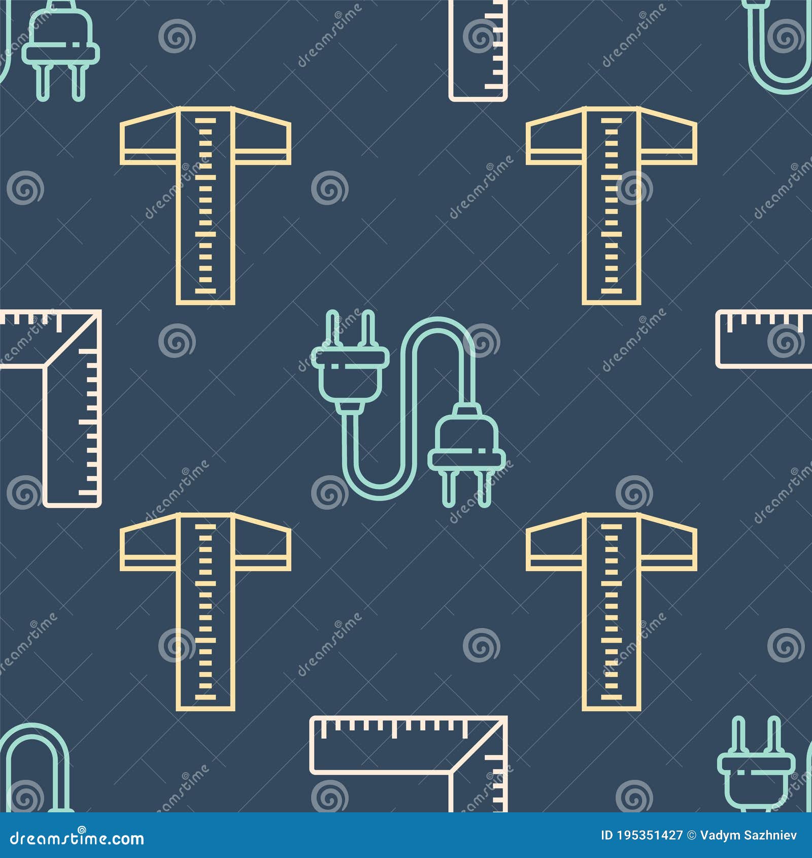 Set Line Corner Ruler, T-square Line and Electric Plug on Seamless ...