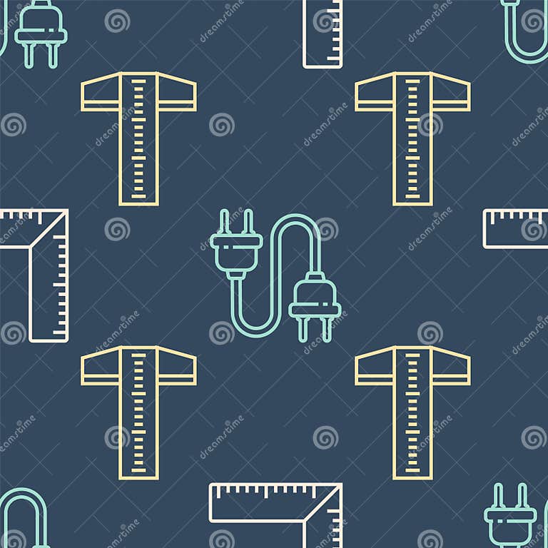 Set Line Corner Ruler, T-square Line and Electric Plug on Seamless ...