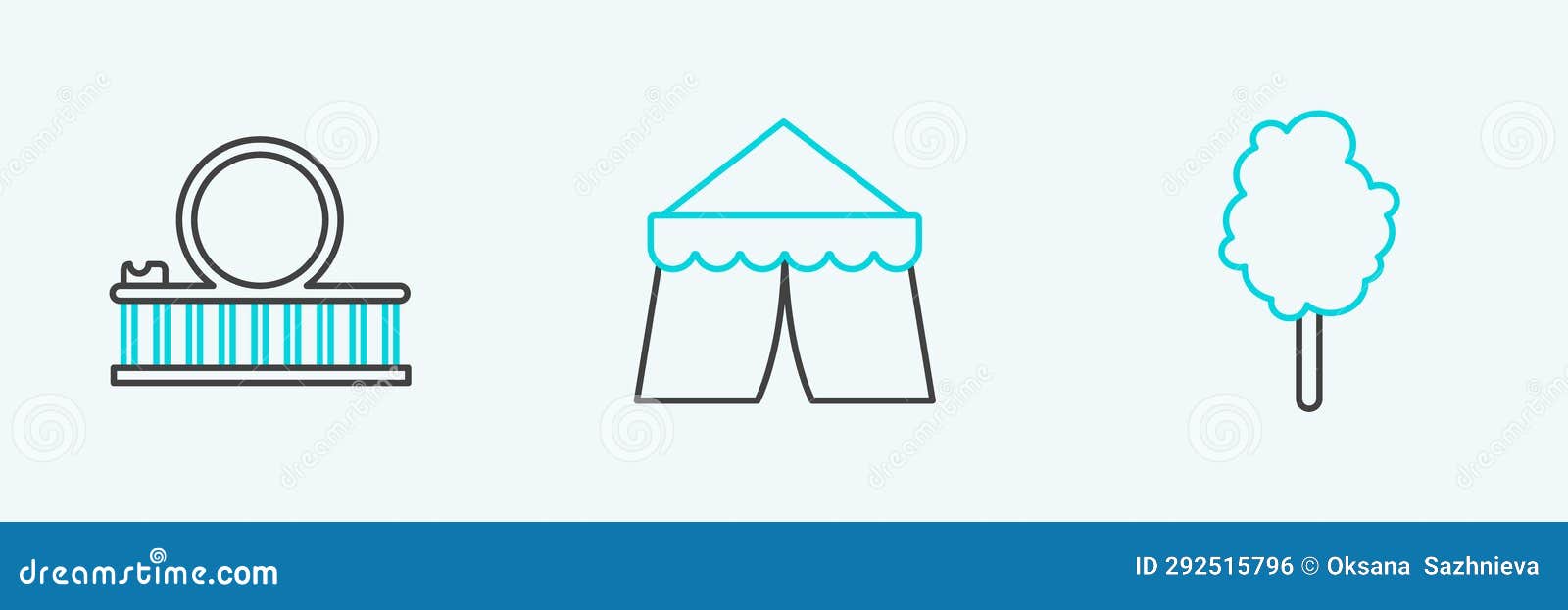 Set Line Cotton Candy, Roller Coaster and Circus Tent Icon. Vector ...