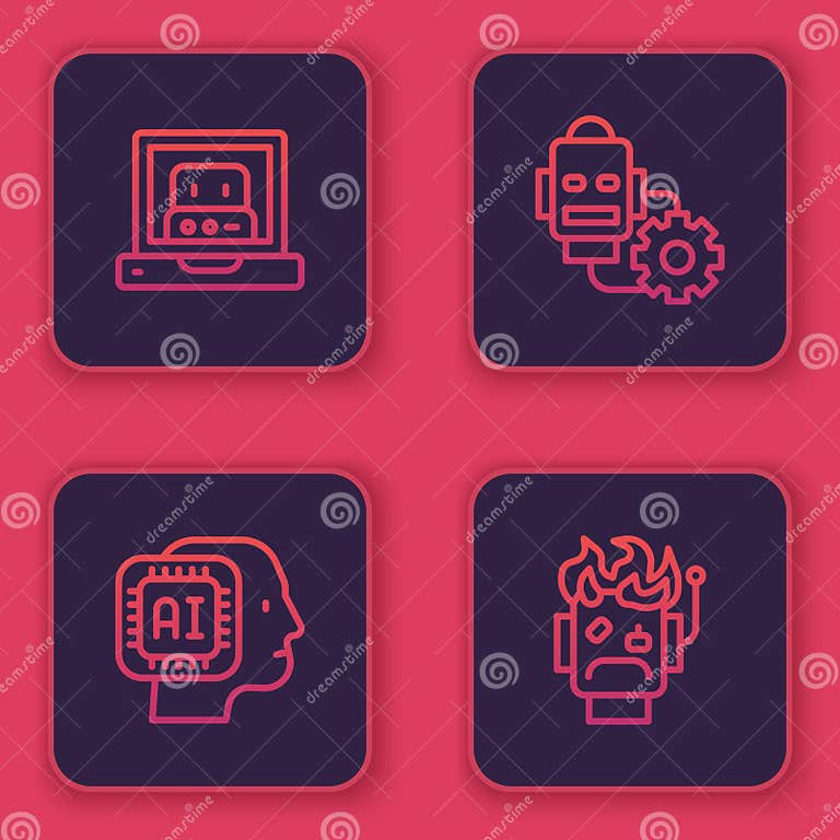 Set Line Creating Robot, Humanoid, Robot Setting and Burned Out. Blue ... Set Line Creating Robot, Humanoid, Robot Setting and Burned Out. Blue ...