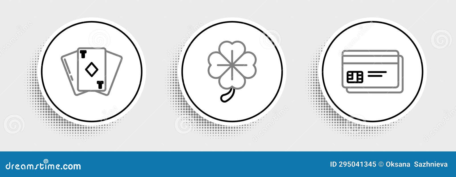 Set Line Credit Card, Playing with Diamonds and Four Leaf Clover Icon ...