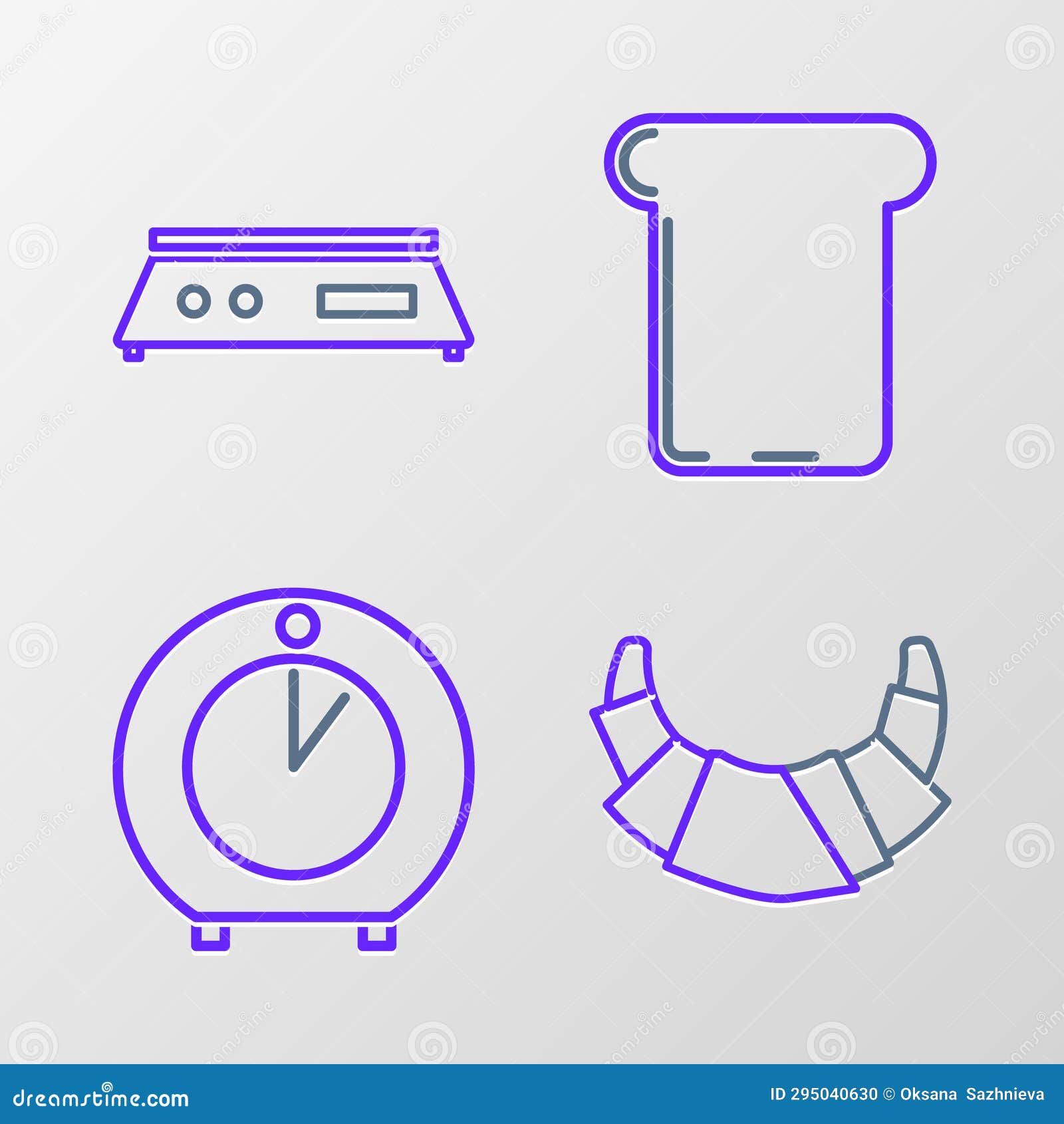 Set Line Croissant, Kitchen Timer, Bread Toast and Electronic Scales ...