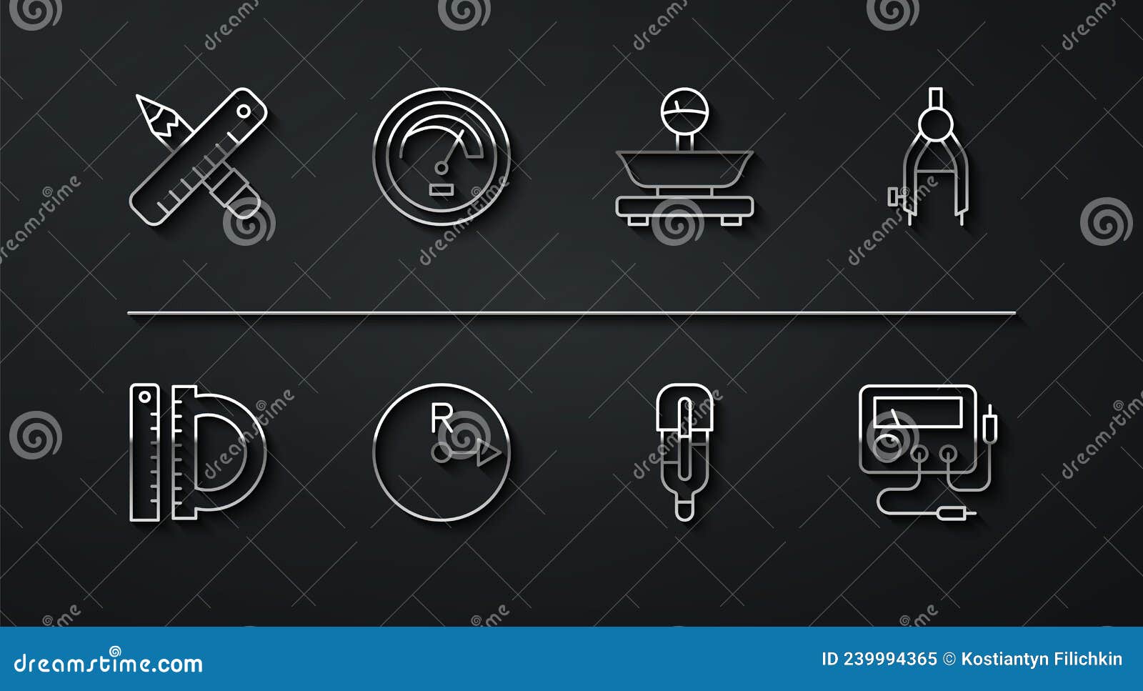 Set Line Crossed Ruler and Pencil, Protractor, Drawing Compass, Medical ... Set Line Crossed Ruler and Pencil, Protractor, Drawing Compass, Medical ...