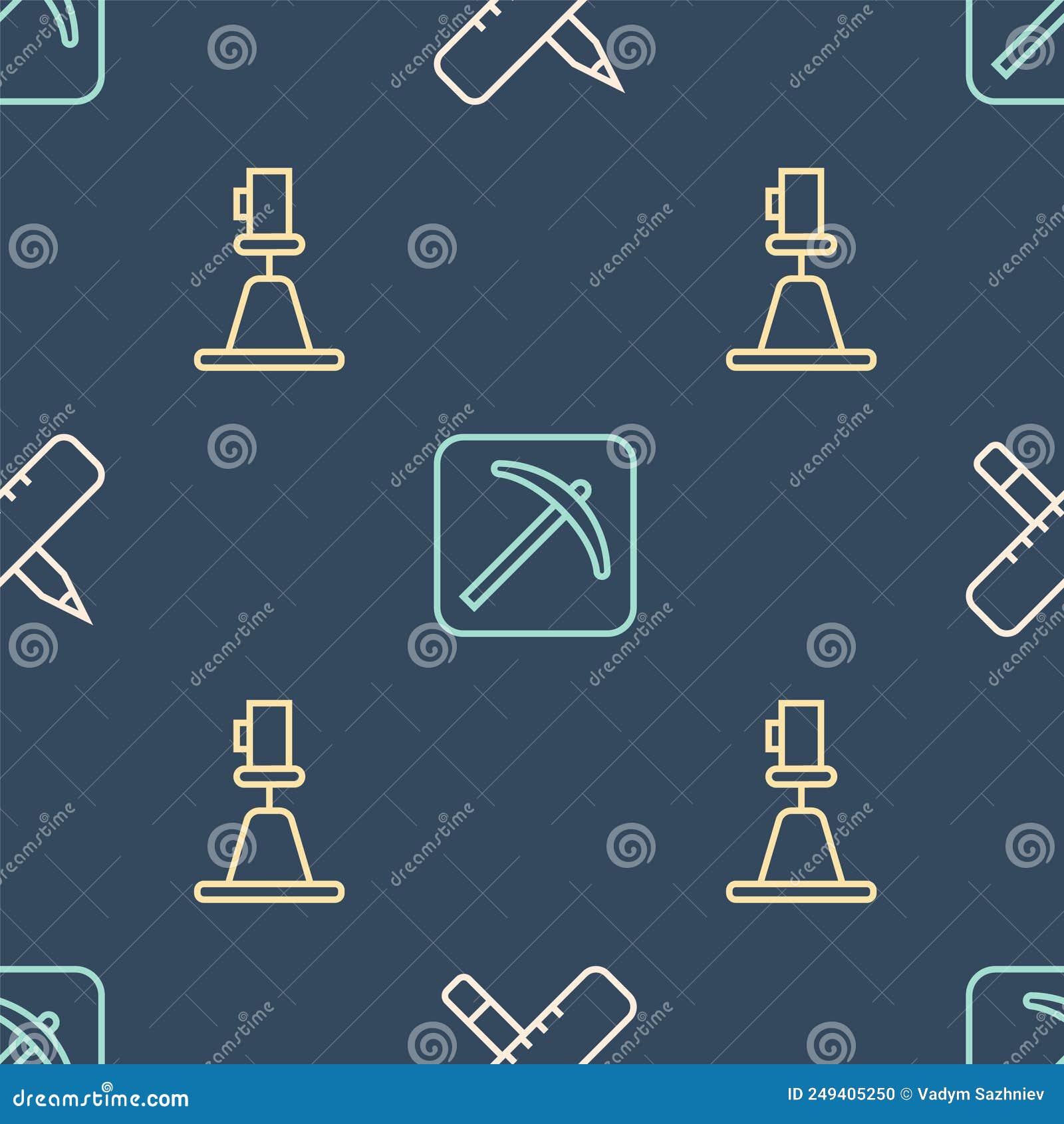 Set Line Crossed Ruler and Pencil, Tacheometer, Theodolite and Pickaxe ...