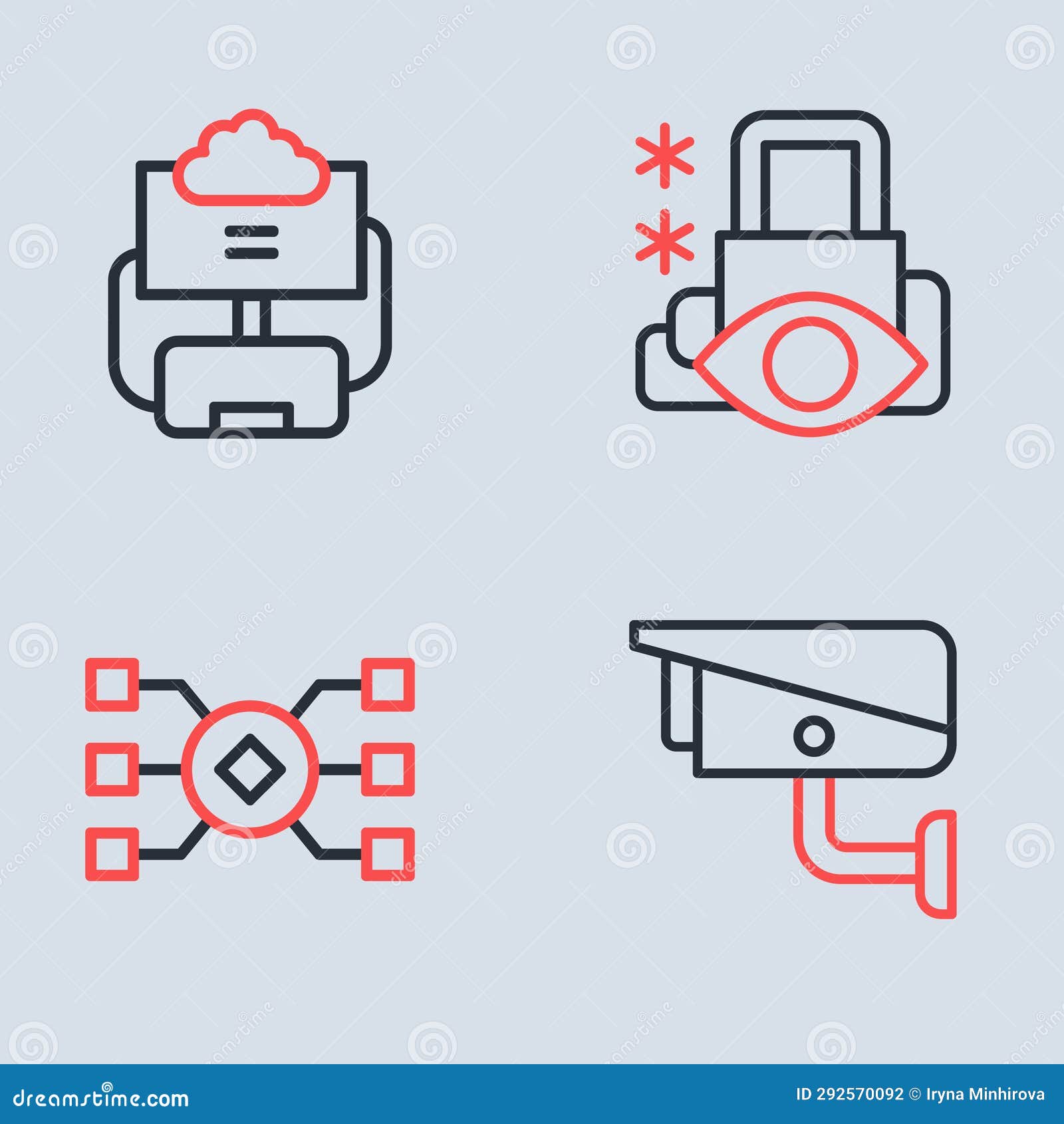 Set Line Cyber Security, Neural Network, Security Camera and Cloud ...