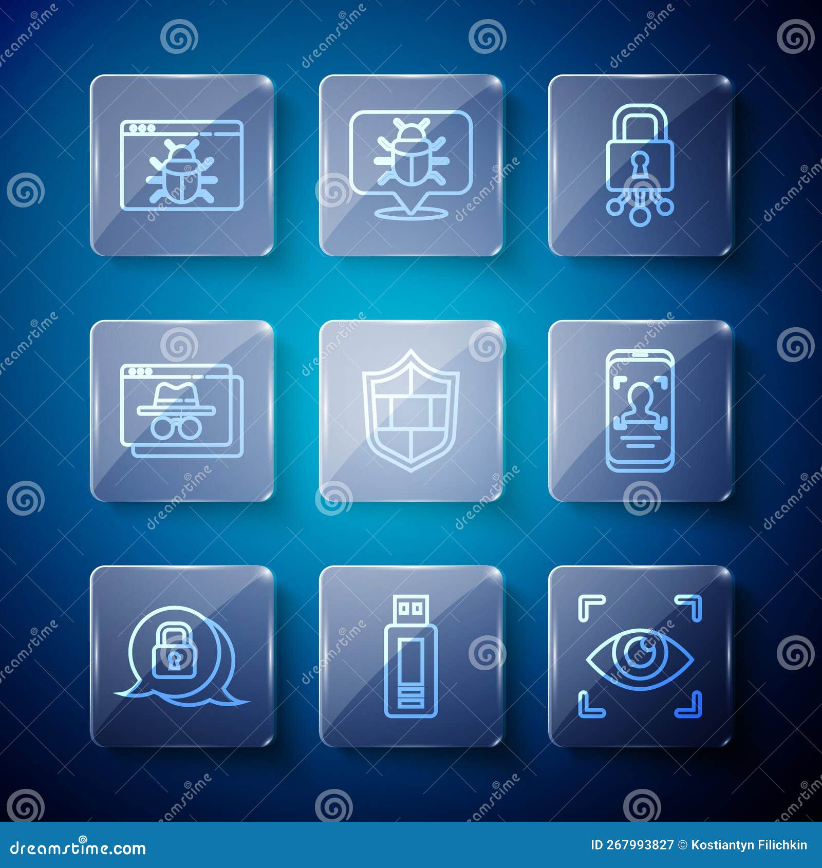 Set Line Cyber Security, USB Flash Drive, Eye Scan, Shield with Brick ... Set Line Cyber Security, USB Flash Drive, Eye Scan, Shield with Brick ...