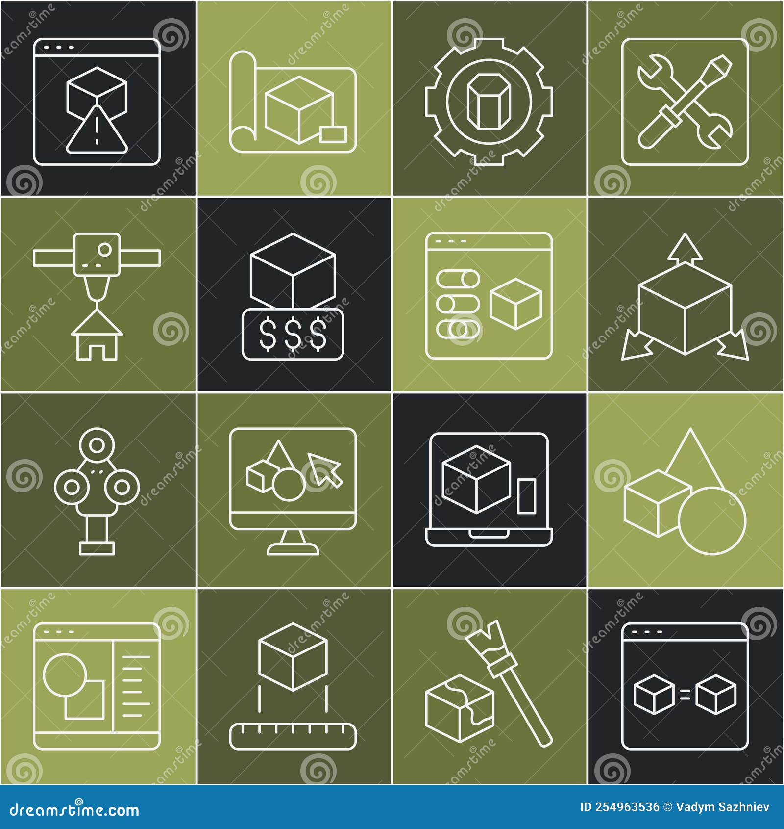 Set Line 3D Printer Perfect Copy, Basic Geometric Shapes, Isometric ...