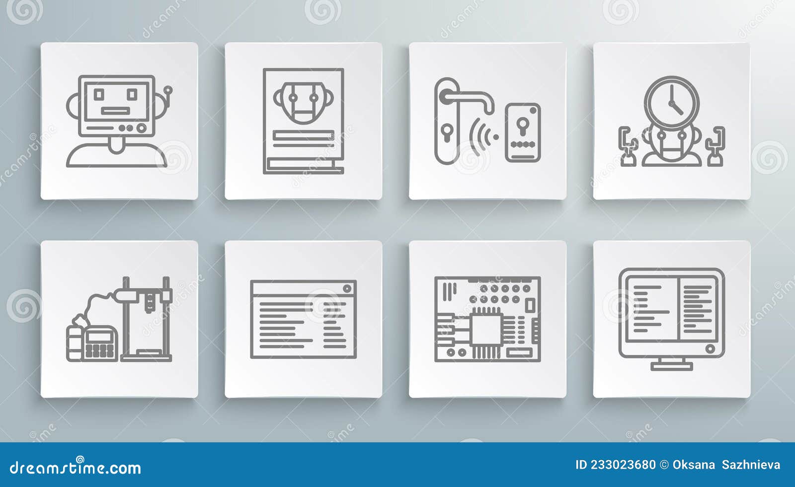 Set Line 3D Printer, Printed Circuit Board PCB, Computer Monitor Screen ...