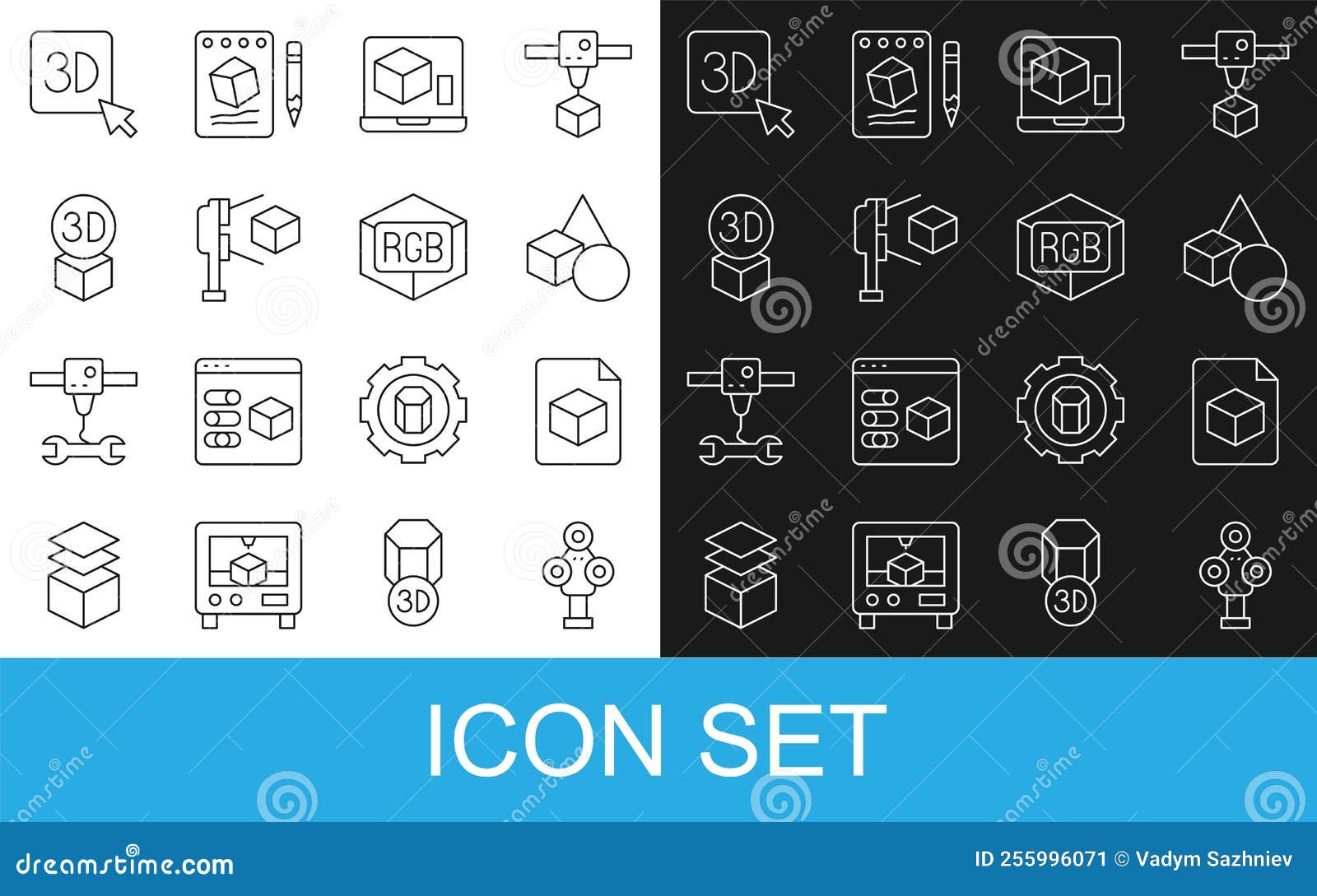 Set Line 3D Scanner, Isometric Cube File, Basic Geometric Shapes ...