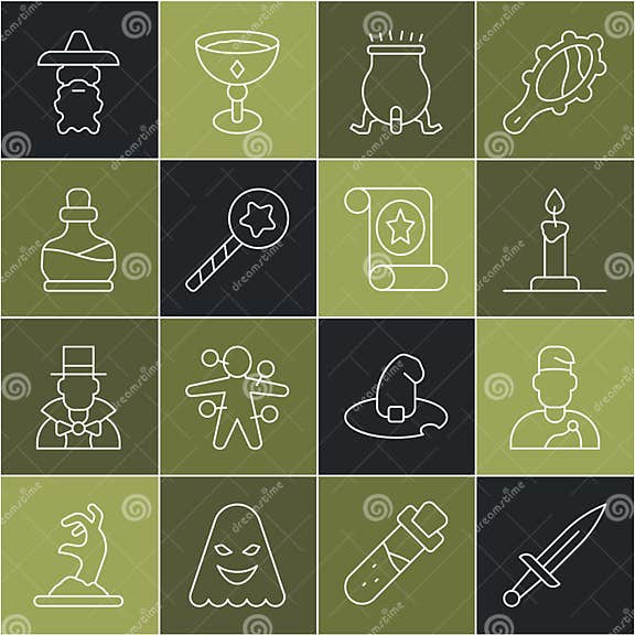 Set Line Dagger, Wizard Warlock, Burning Candle in Candlestick, Witch ...