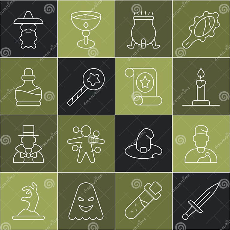 Set Line Dagger, Wizard Warlock, Burning Candle in Candlestick, Witch ...