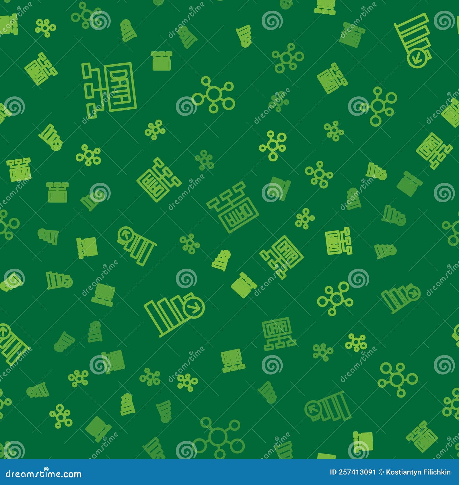 Set Line Data Analysis, Financial Growth Decrease and Mind Map Infographic on Seamless Pattern ...