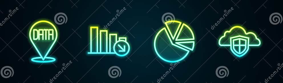 Set Line Data Analysis, Financial Growth Decrease, Pie Chart Infographic and Cloud and Shield ...