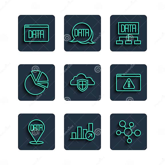 Set Line Data Analysis, Financial Growth, Mind Map Infographic, Cloud and Shield, Pie Chart, and ...