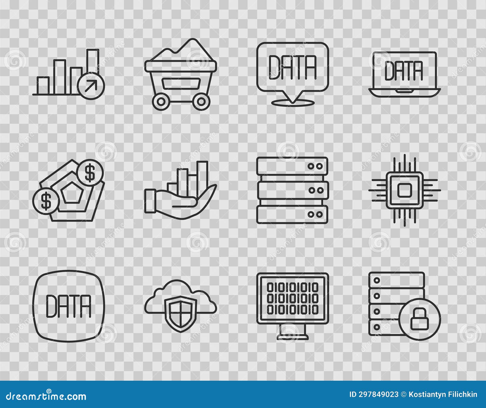 Set Line Data Analysis, Server Security with Padlock, Cloud and Shield ... Set Line Data Analysis, Server Security with Padlock, Cloud and Shield ...
