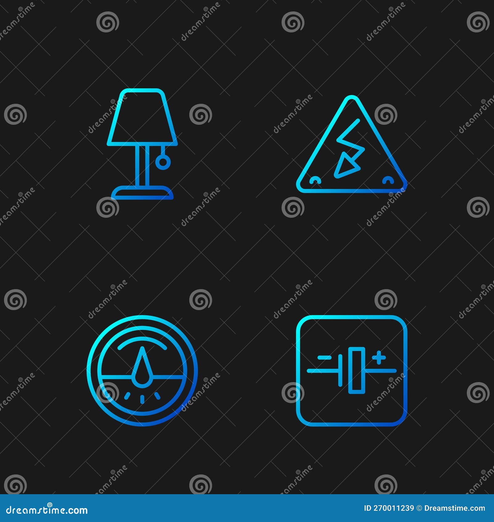 Set Line DC Voltage Source, Electric Meter, Table Lamp and High. Gradient Color Icons. Vector ...