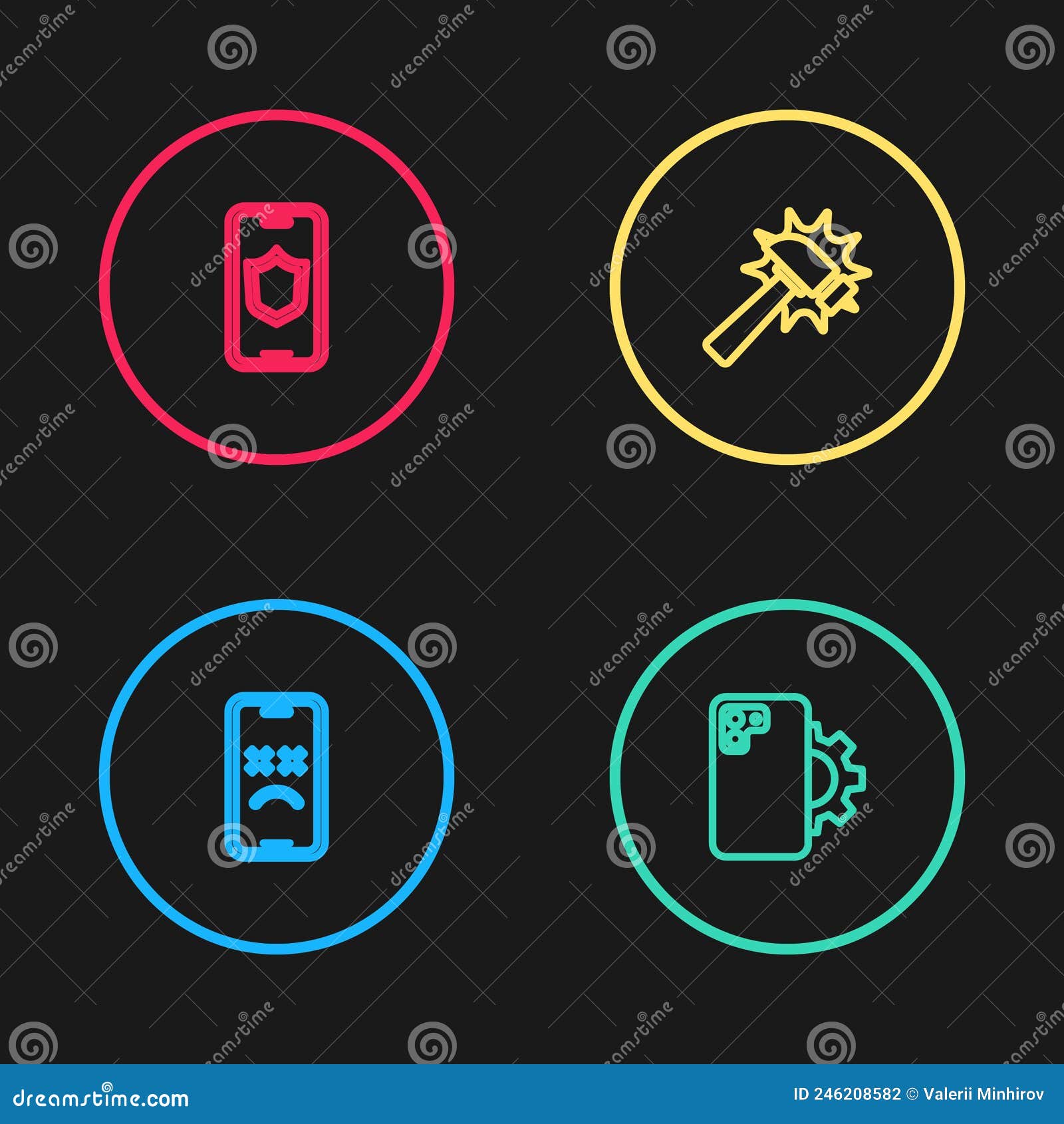 Set Line Dead Mobile, Phone Repair Service, Hammer and Mobile with ...