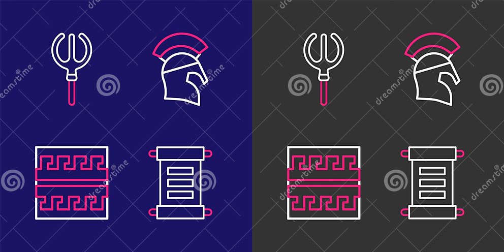 Set Line Decree, Parchment, Scroll, Ancient Greek Pattern, Helmet and ...