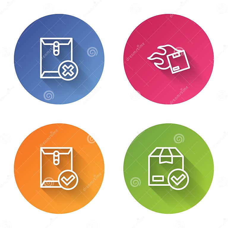 Set Line Delete Envelope, Carton Cardboard Box, Envelope and Check Mark and Ackage with. Color ...