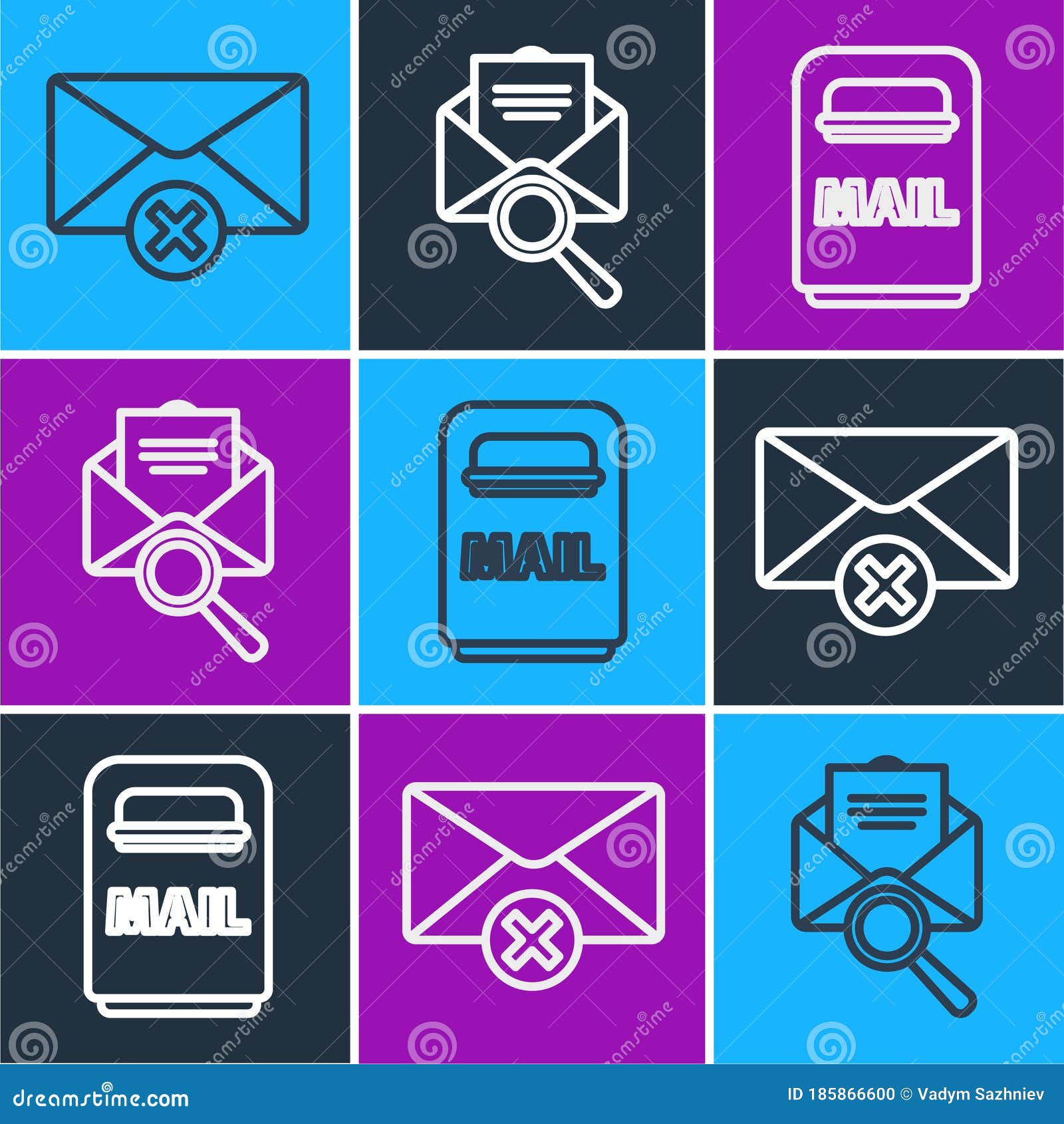 Set Line Delete Envelope, Mail Box and Envelope with Magnifying Glass ... Set Line Delete Envelope, Mail Box and Envelope with Magnifying Glass ...