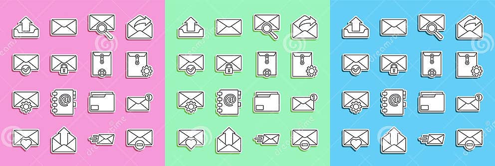 Set Line Delete Envelope, Envelope, Setting, with Magnifying Glass, Mail Message Lock Password ...