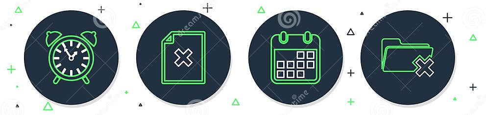 Set Line Delete File Document, Calendar, Alarm Clock and Folder Icon. Vector Stock Illustration ...
